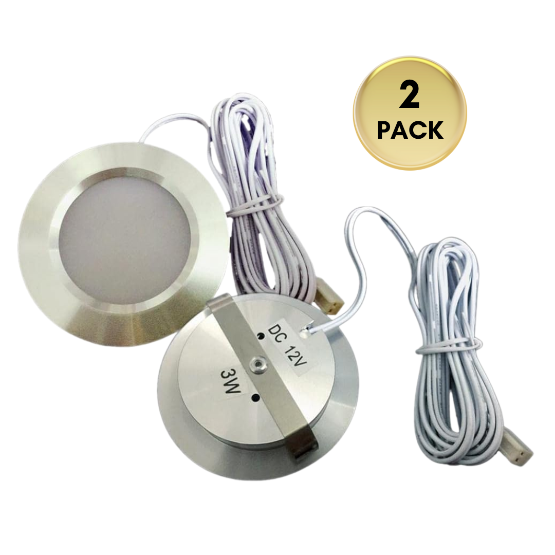 CBA02 2-Pack 12V 3W Round LED Dimmable Aluminum Recessed Cabinet Light ...