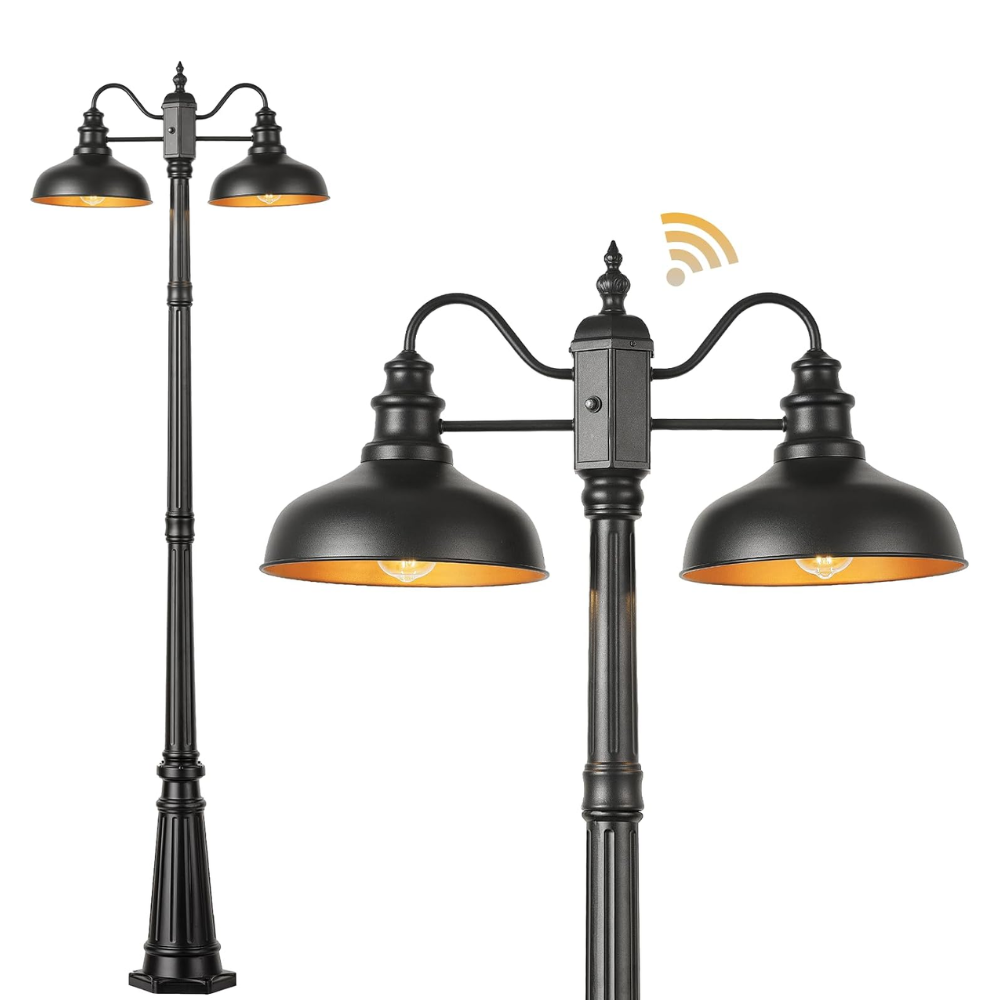 PLH03 Vintage Black Aluminum 2-Head Post Light 87.8" Pole Vintage Pane ...