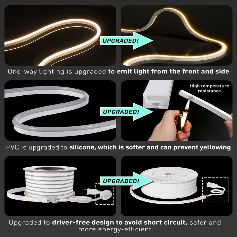 SLN14 Dotless Neon LED Strip Light 120V 3W/ft 120LEDs/M Free Bend IP65 ...