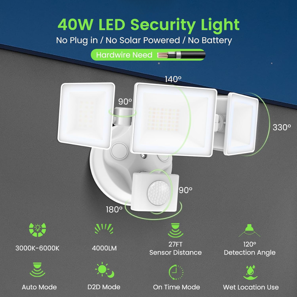 40W Wired Outdoor LED Flood Light, 120V Remote-Operated Dimmable Adjus