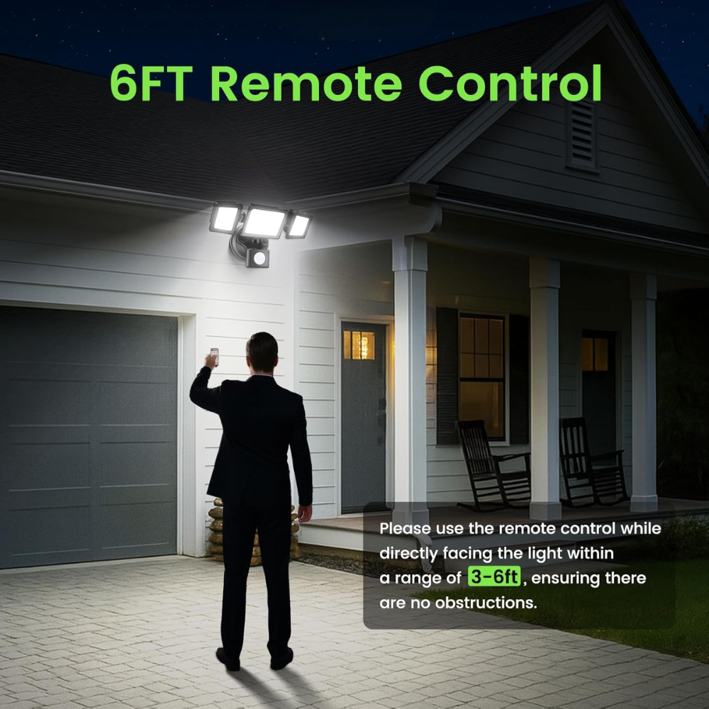 40W Wired Outdoor LED Flood Light, 120V Remote-Operated Dimmable Adjus