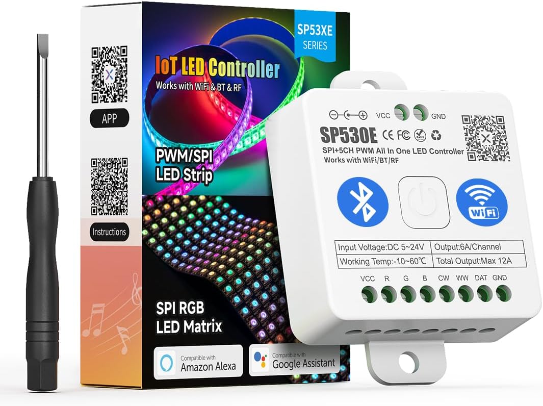 SP530E Smart Wi-Fi and Bluetooth RGB Addressable LED Controller Compat ...