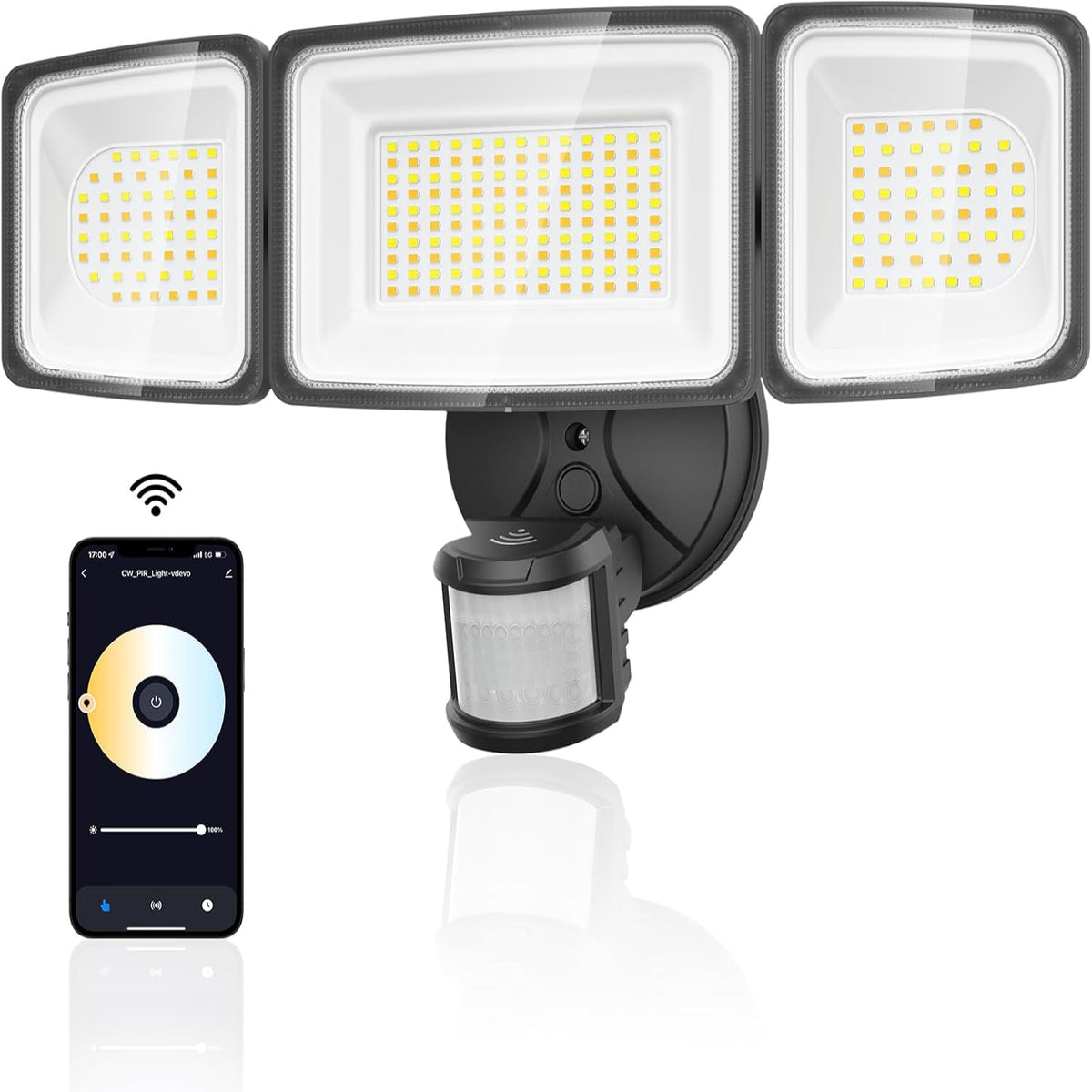 100W Wired Smart 2.4GHz Wi-Fi Outdoor LED Flood Light, 120V 2700K-6500