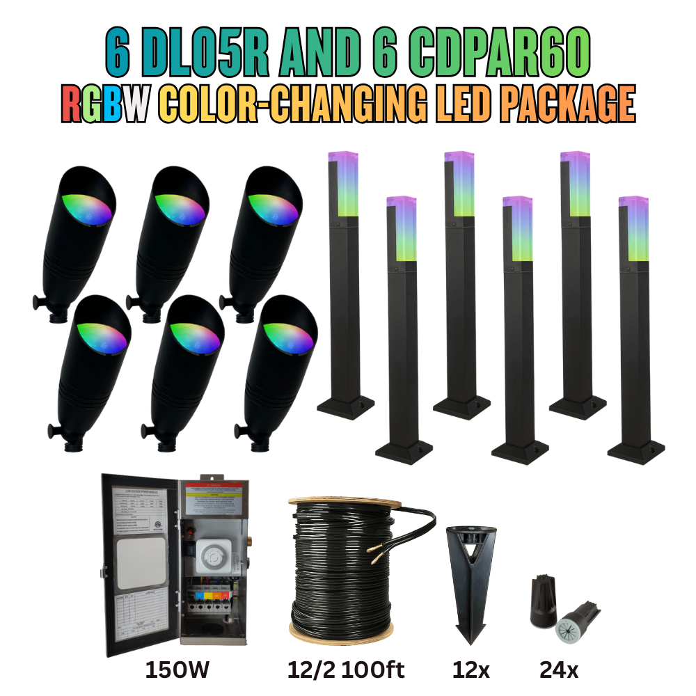 RGBW Color Changing LED Holiday Package: (6) Spotlight and (6) Path Li