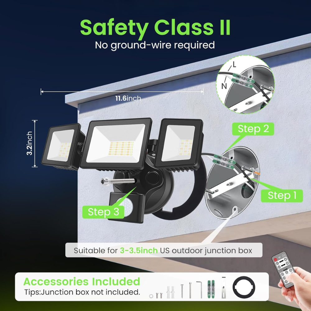 40W Wired Outdoor LED Flood Light, 120V Remote-Operated Dimmable Adjus